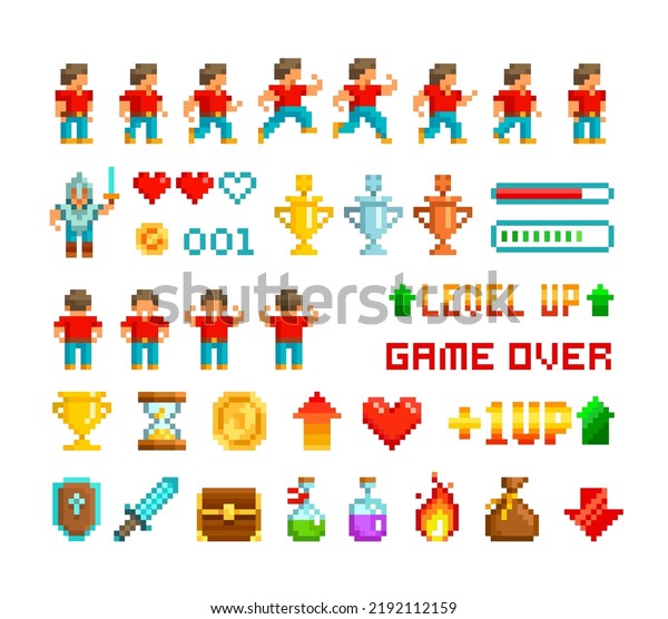 Pixel Art Loot Icons Interface Elements Stock Vector (Royalty Free ...