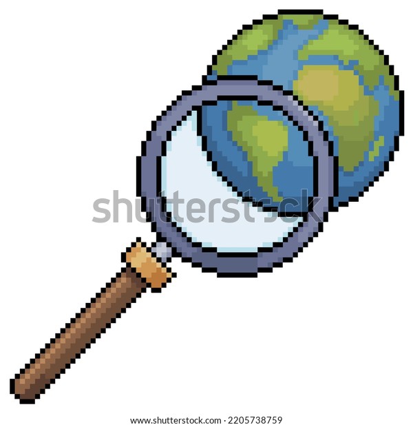 Pixel Art Magnifying Glass Analyzing Planet Stock Vector (Royalty Free ...