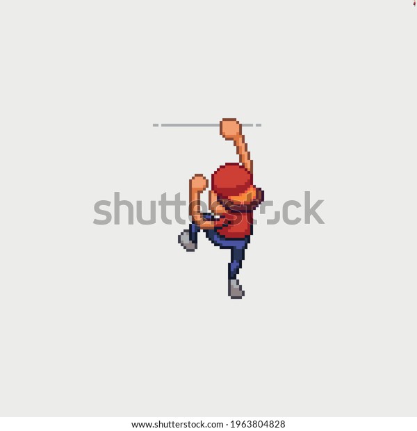 Pixel Art Male Character Climbing On Stock-vektor (royaltyfri) 1963804828