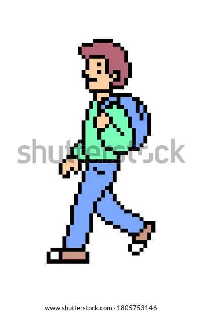 Pixel Art Man Walking Side Viewஸ்டாக் வெக்டர் (உரிமைத்தொகை இல்லாதது ...