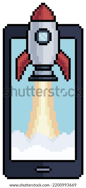 Pixel Art Mobile Phone Rocket On: เวกเตอร์สต็อก (ปลอดค่าลิขสิทธิ์ ...