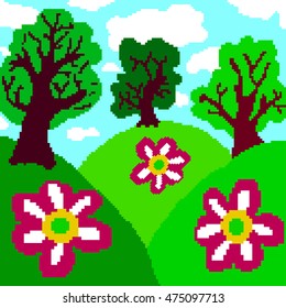 Pixel Art Nature Illustration Quality Geometric 스톡 일러스트 1543423724 ...