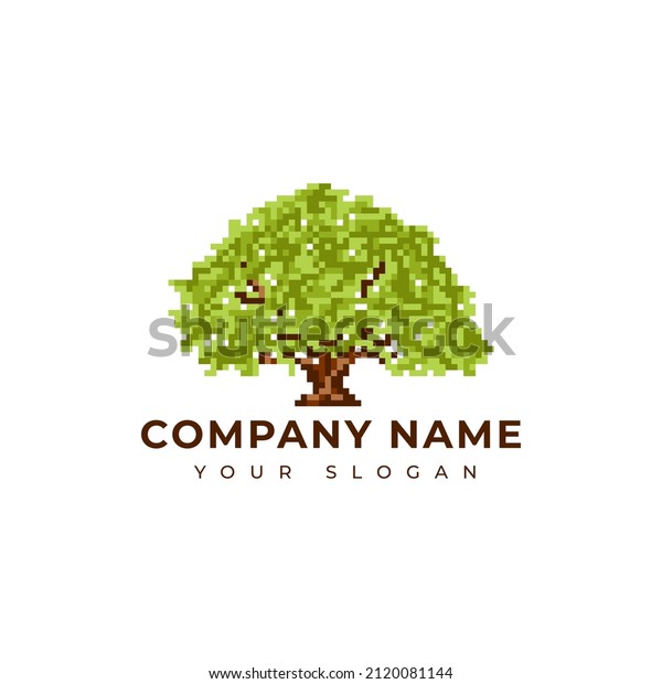 Vektor Stok Pixel Art Oak Tree Logo Design (Tanpa Royalti) 2120081144 ...