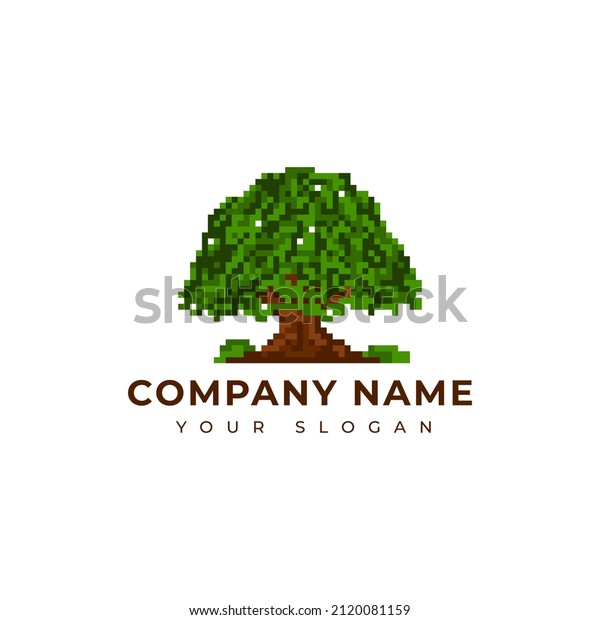 Pixel Art Oak Tree Logo Design: เวกเตอร์สต็อก (ปลอดค่าลิขสิทธิ์ ...