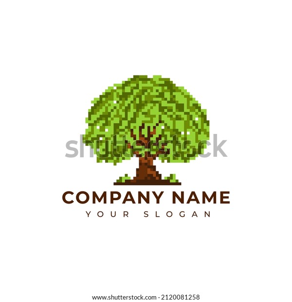 Pixel Art Oak Tree Logo Design: стоковая векторная графика (без ...