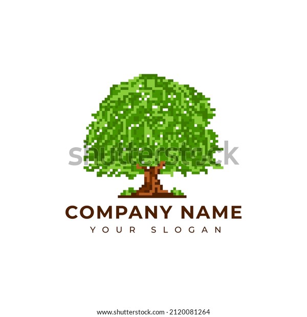 Pixel Art Oak Tree Logo Design: стоковая векторная графика (без ...