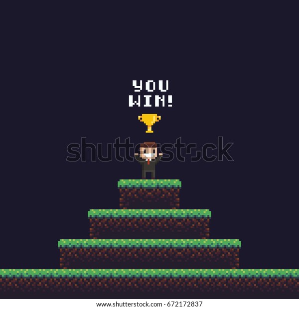 Pixel arte personagem escritório de pé no topo da colina com cálice de ...