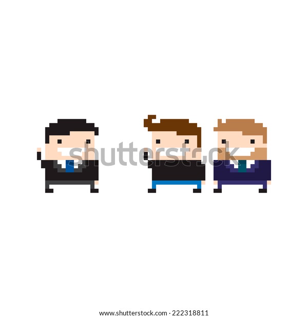 Pixel Art Office Characters Greeting Each Stock Vector (Royalty Free ...