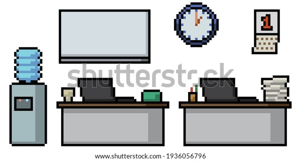 Pixel Art Office Work Room Stock Vector (Royalty Free) 1936056796 ...