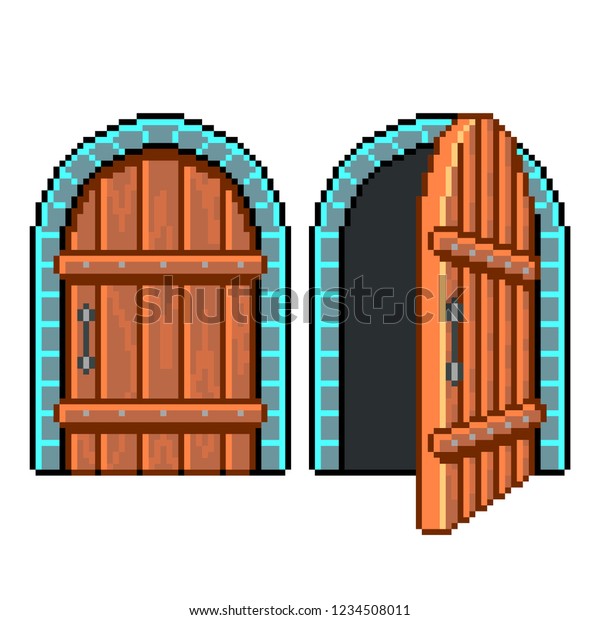 Pixel Art Open Closed Door Detailed Stock Vector (Royalty Free) 1234508011