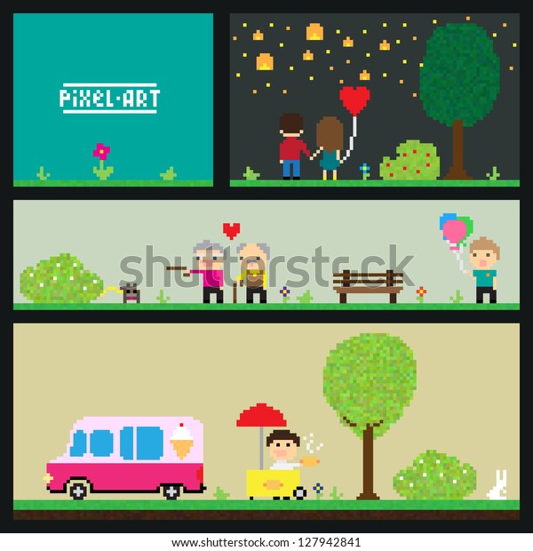 Pixel Art Park Vector Illustration Stock Vector (Royalty Free) 127942841