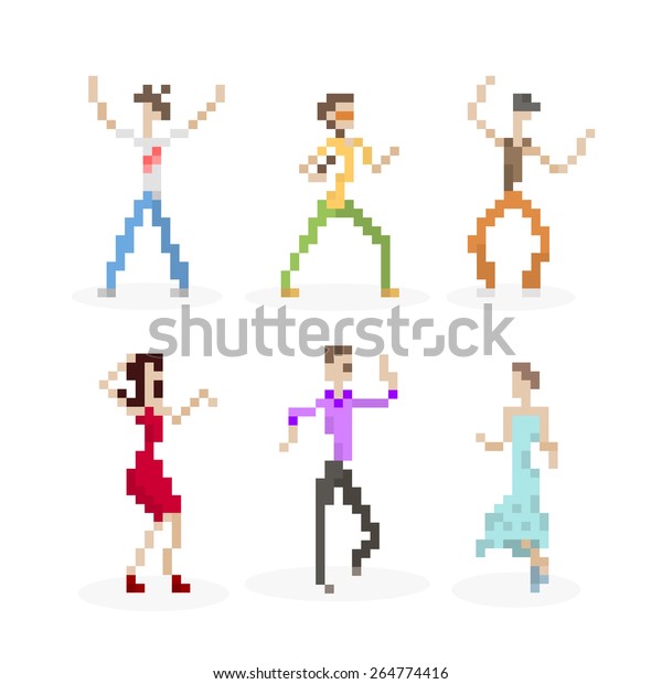 Pixel Art Party Dancing People Set 스톡 벡터(로열티 프리) 264774416 | Shutterstock