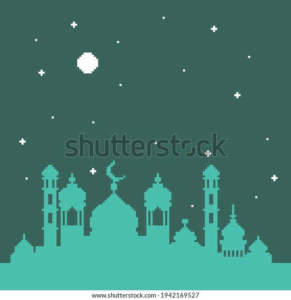 Pixel Art Ramadan Background Shadow Mosque Stock Vector (Royalty Free ...