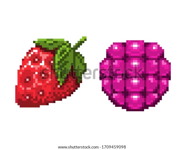 Pixel Art Raspberry Strawberry Icon 32x32 Stock Vector (Royalty Free ...