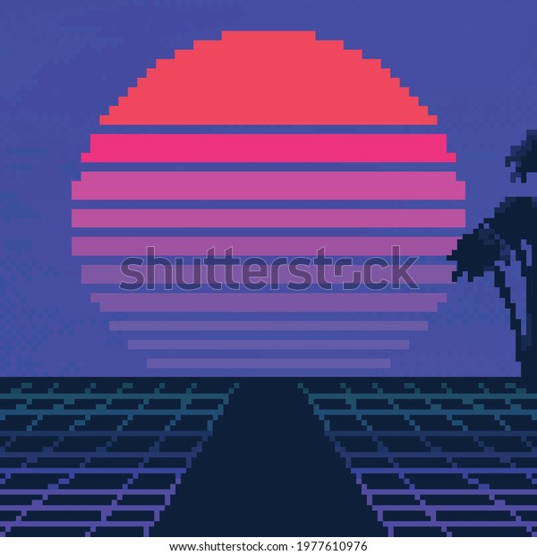 Pixel Art Retro Wave Scifi Background Stock Vector (Royalty Free ...