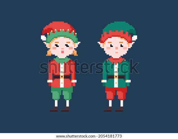 Pixel Art Santa Elves Set Illustrations Stock Vector (Royalty Free ...