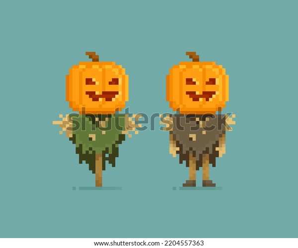 Pixel Art Scarecrow Bogeyman Pumpkin Head Stock Vector (Royalty Free ...