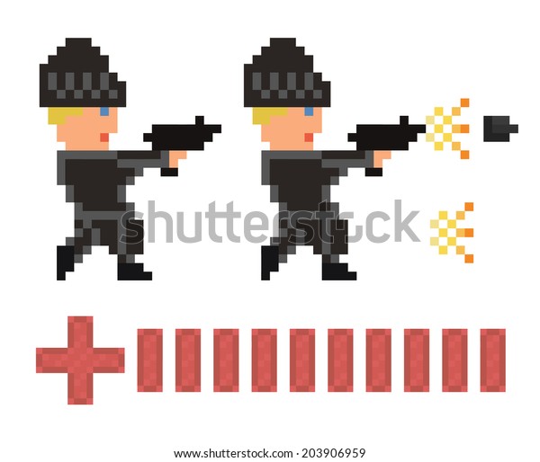 Pixel Art Set Bandit Black Clothes Stock Vector (Royalty Free) 203906959