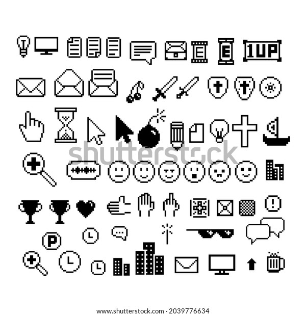 Pixel Art Set Black White 8bit Stock Vector (Royalty Free) 2039776634 ...
