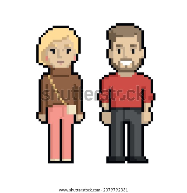 Vektor Stok Pixel Art Set Cute Couple Man (Tanpa Royalti) 2079792331 ...