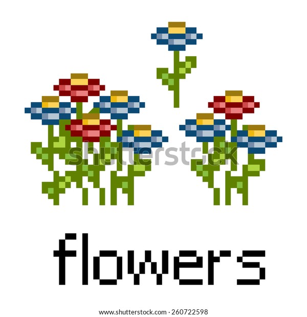 Pixel art set flowers
