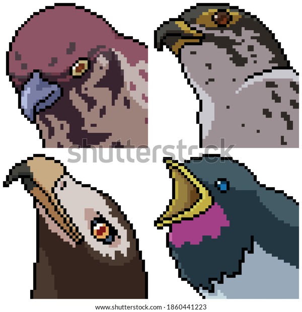 Pixel Art Set Isolated Bird Portrait Stock Vector (Royalty Free ...