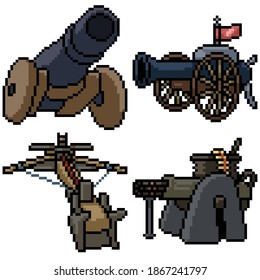 Pixel Art Set Isolated Cannon Turret: immagine vettoriale stock ...