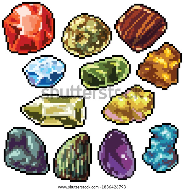 Pixel Art Set Isolated Colorful Gemstone Stock Vector (Royalty Free ...