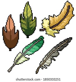 Pixel Art Set Isolated Feather Decoration Stock Vector (Royalty Free ...
