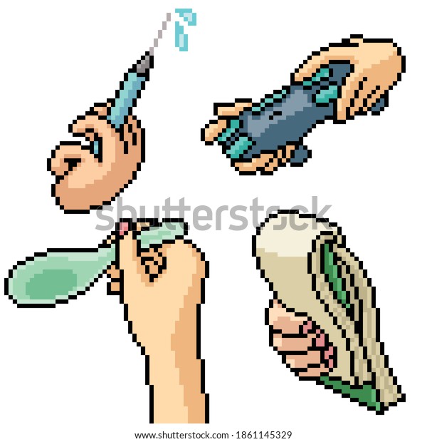 Pixel Art Set Isolated Hand Holding Stock Vector (Royalty Free) 1861145329