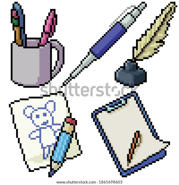 Pixel Art Set Isolated Pen Stationery Stock Vector (Royalty Free ...
