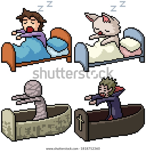 Pixel Art Set Isolated Sleep Wake Stock Vector (Royalty Free ...
