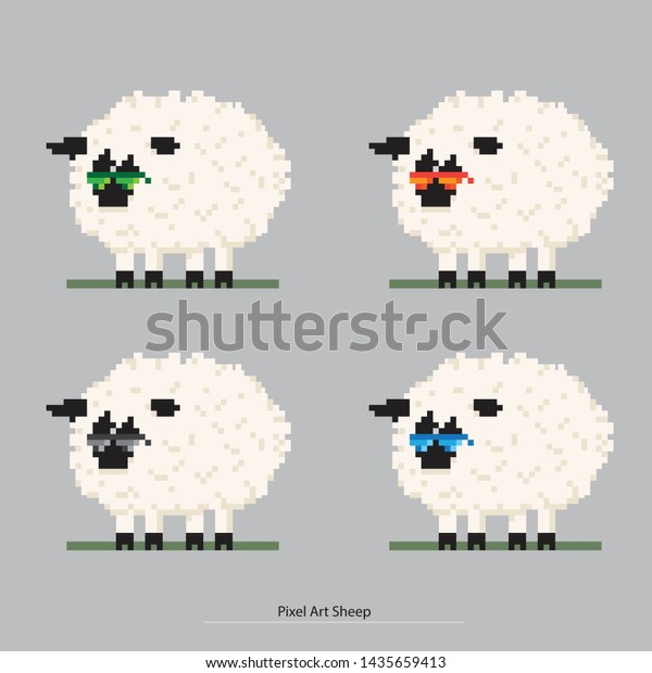 Pixel Art Sheep Different Sunglasses Isolated 库存矢量图（免版税）1435659413 ...