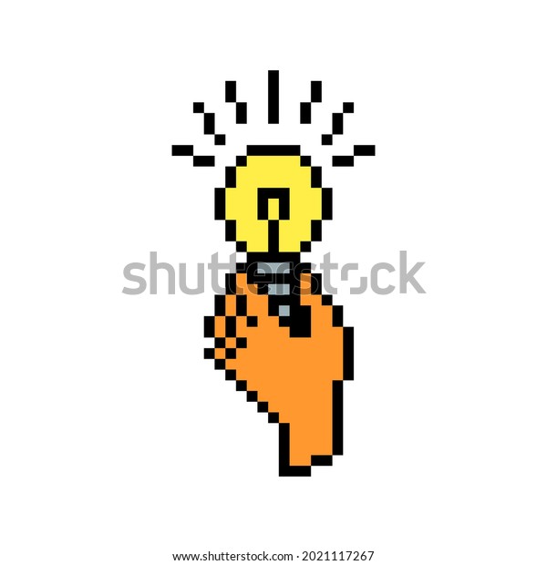 Pixel Art Shining Light Bulb Hand Stock Vector (Royalty Free ...
