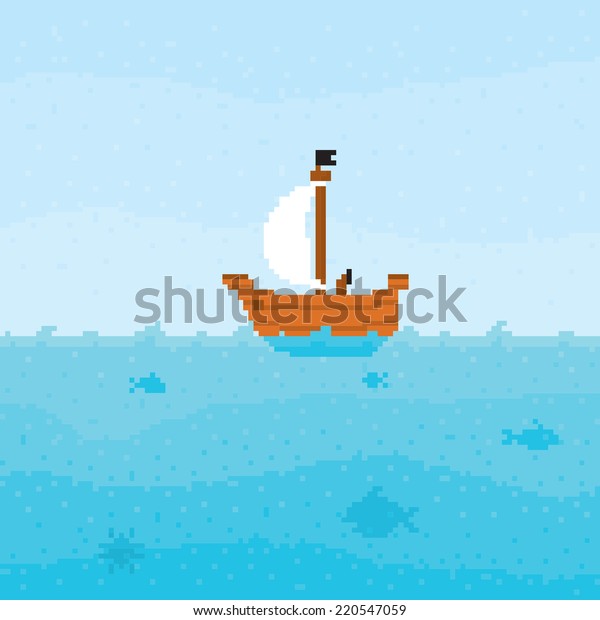 Pixel Art Ship Sea Vector Illustration Stock Vector (Royalty Free ...