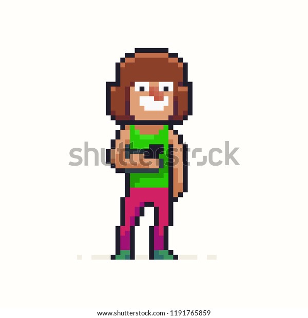 Pixel art smiling male character with long hair holding smartphone ...