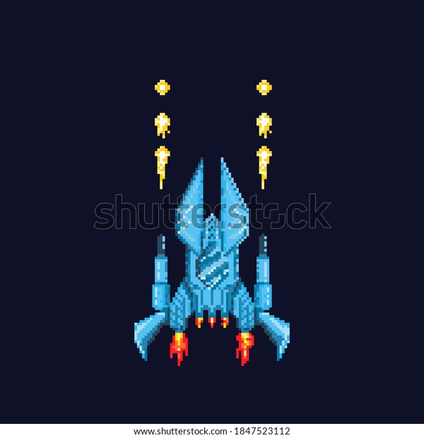 Pixel Art Spaceship Shooting Spaceship: stockvector (rechtenvrij ...