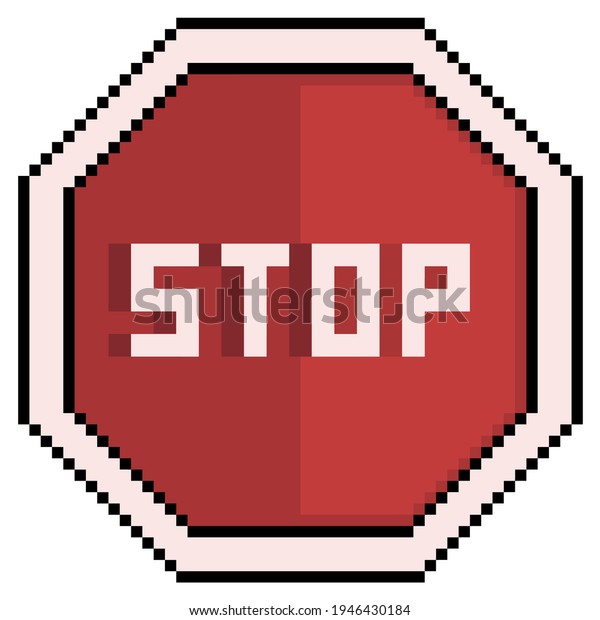 Pixel art stop sign, traffic sign icon for 8bit game on white background