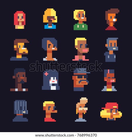 Pixel Art Style Characters Set Boys Stock Vector (Royalty Free ...