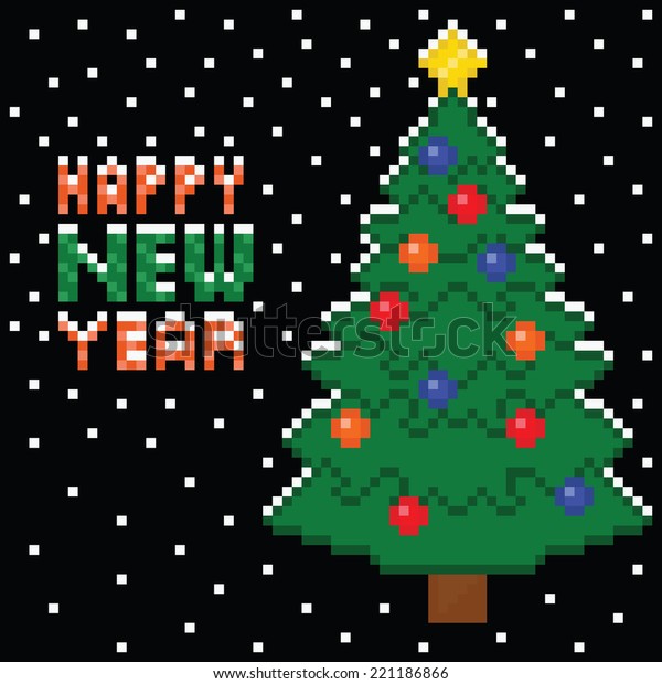 Pixel Art Style Christmas Tree Decorated Stock Vector (Royalty Free ...