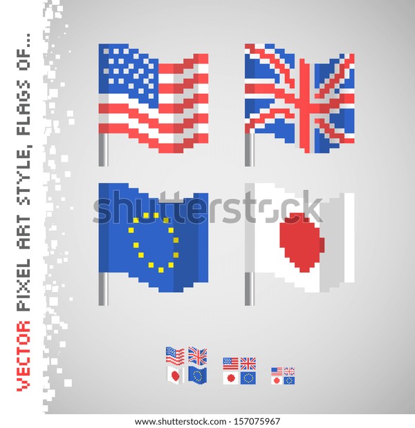 Pixel art style color flag set, isolated vector illustration. Design ...
