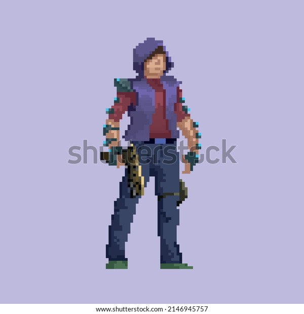 Pixel Art Style Man Gun Character: เวกเตอร์สต็อก (ปลอดค่าลิขสิทธิ์ ...