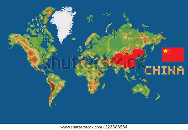 Pixel Art Style World Map Shape Stock Vector (Royalty Free) 223568584 ...