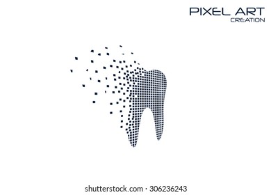 Pixel Art Tooth Logo On White: стоковая векторная графика (без ...