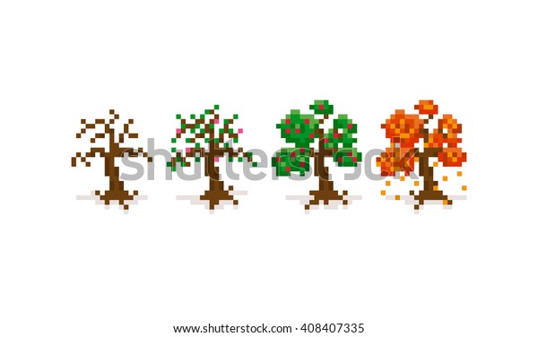Pixel Art Trees Four Seasons Winter Stock Vector (Royalty Free) 408407335