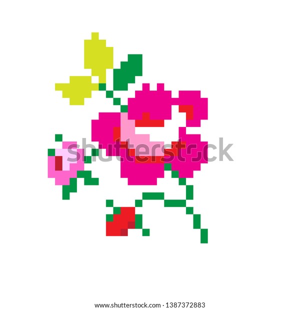 Pixel Art Vector Flower Rose Stock Vector (Royalty Free) 1387372883 ...