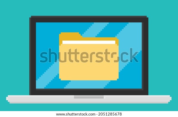 Vektor Stok Pixel Art Vector Illustration File Folder (Tanpa Royalti ...