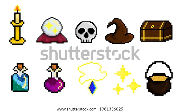 Pixel Art Vector Illustration Witchcraft Items Stock Vector (Royalty ...