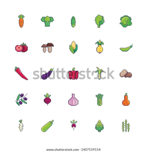 Pixel Art Vegetables Set Icon Vector Stock Vector (Royalty Free ...