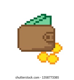 Vektor Stok Pixel Art Wallet On White Background (Tanpa Royalti ...